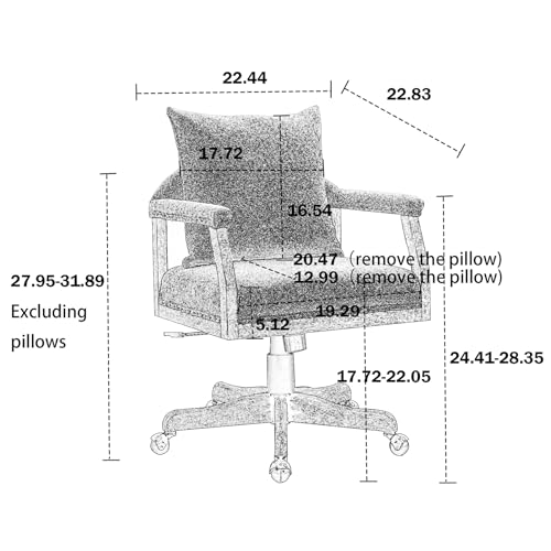 Luoyisimall Adjustable Swivel Desk Chair,Boucle Upholstered Seat Home Office Computer Chair with Wheels and Back Pillow,Solid Wood Task Execution Armchair for Office Study Makeup (Black)