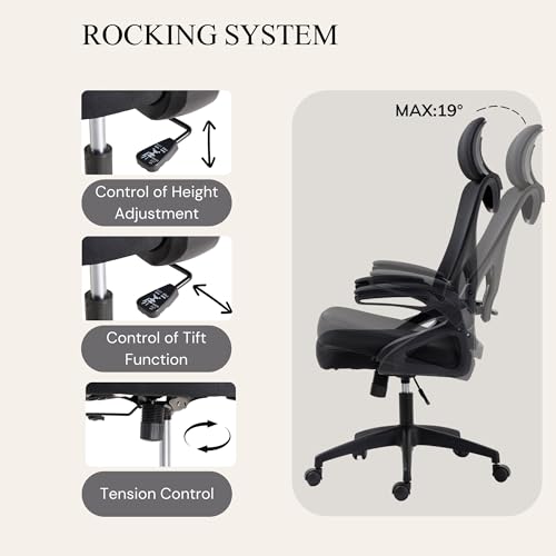 High Back Office Chair with Flip-Up Armrests,Ergonomic Home Office Desk Chairs with Adjustable Lumbar Support Headrest for Home Study Office