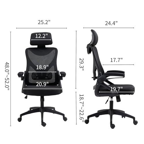High Back Office Chair with Flip-Up Armrests,Ergonomic Home Office Desk Chairs with Adjustable Lumbar Support Headrest for Home Study Office