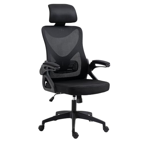 High Back Office Chair with Flip-Up Armrests,Ergonomic Home Office Desk Chairs with Adjustable Lumbar Support Headrest for Home Study Office