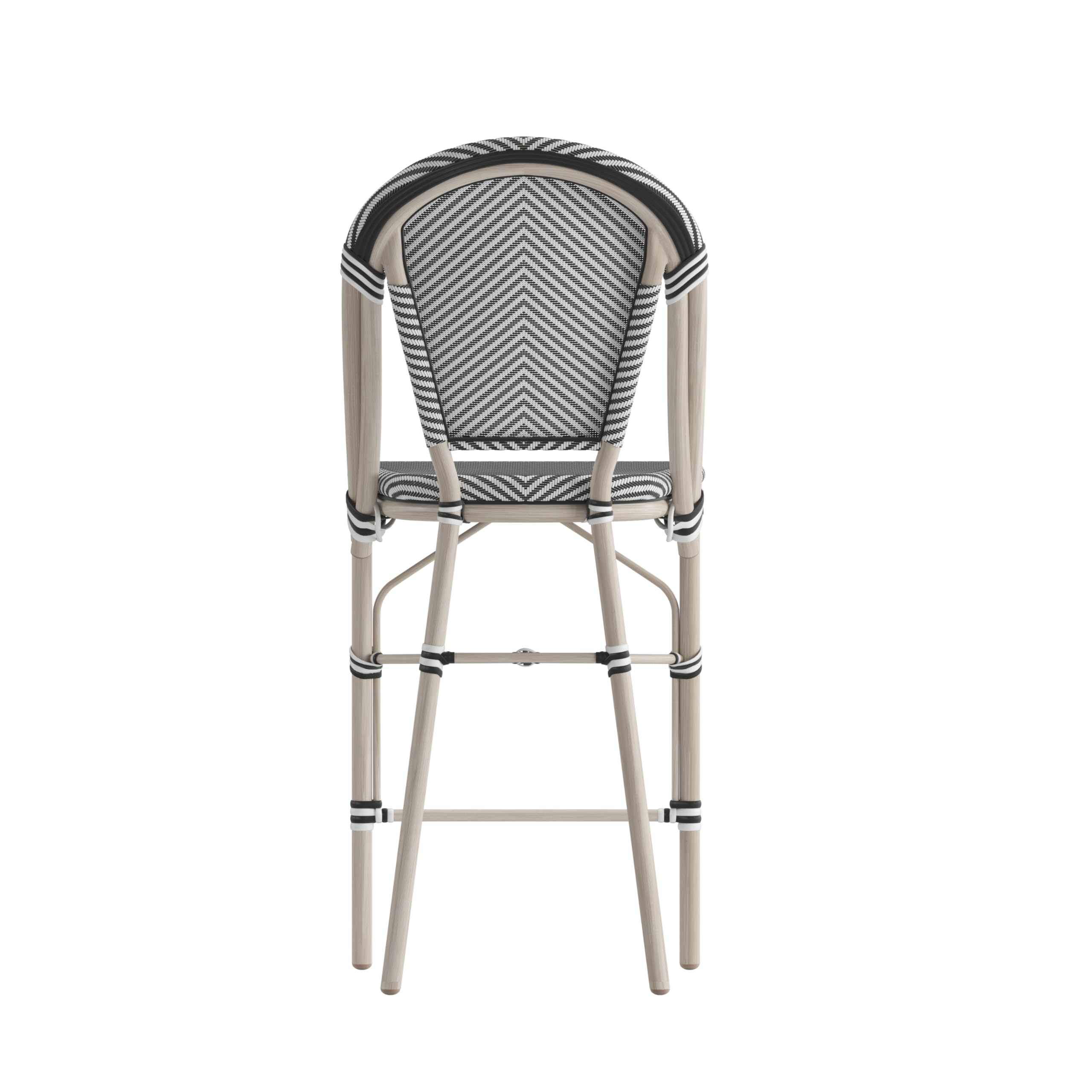 Flash Furniture Marseille Indoor/Outdoor Commercial Bistro Stacking Counter Stool - Black/White Textilene Back and Seat - Lt Natural Bamboo Metal Frame, 2 Pack
