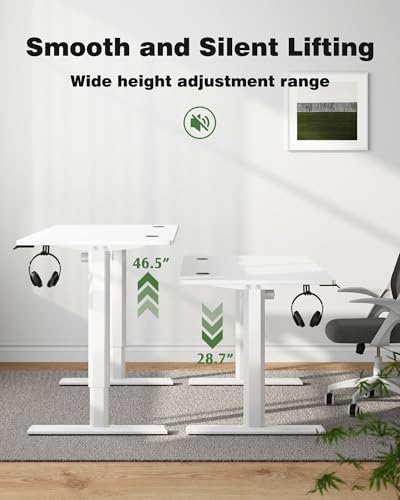 Shahoo Electric Standing Desk 48 Inch, Ergonomic Height Adjustable Table with T-Shaped Metal Bracket Modern Computer Workstations for Home Office, White, 48 x 24 Inches