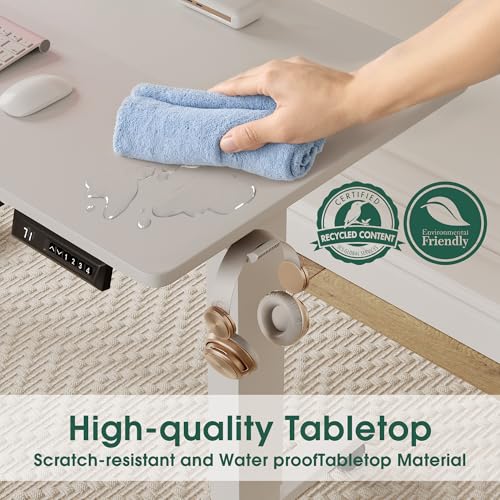 Shahoo Electric Standing Desk 48 Inch, Ergonomic Height Adjustable Table with T-Shaped Metal Bracket Modern Computer Workstations for Home Office, White, 48 x 24 Inches