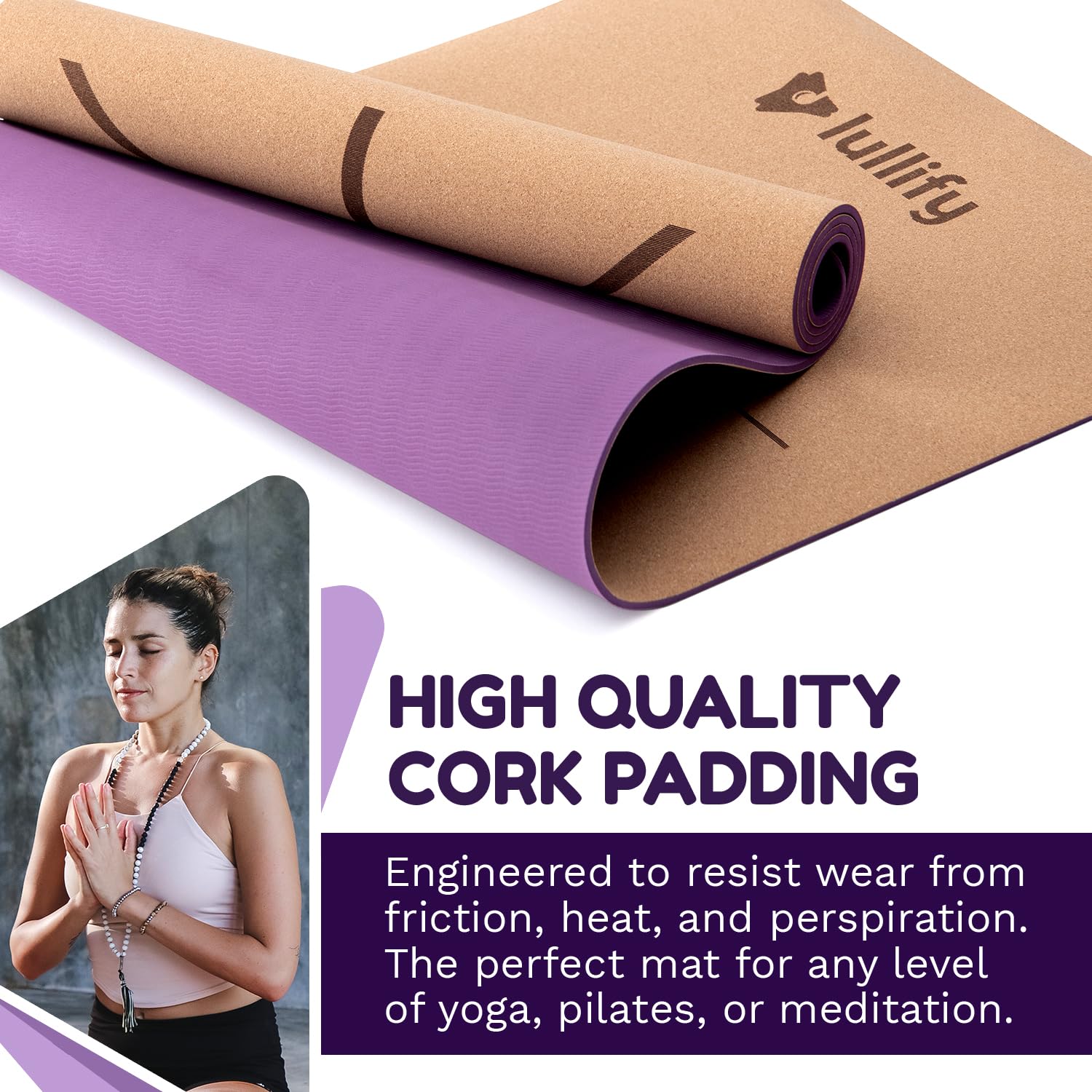 Lullify Essentials Bundle | Cork Yoga Mat | Signature Scent Natural Soy & Beeswax Candles | Silk Travel Mask