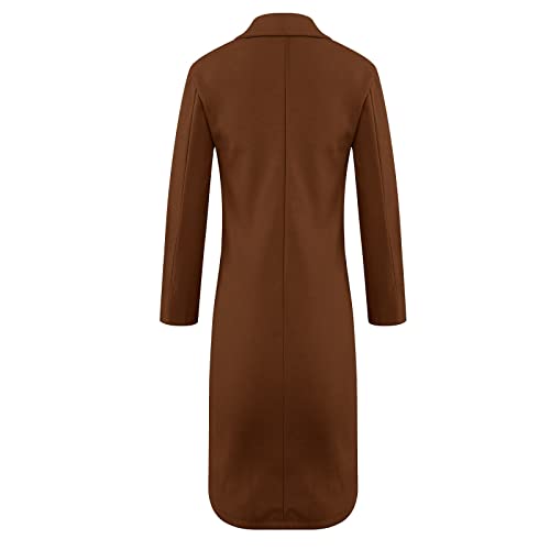 Coats For Women, Woolen Coat Winter Long Solid Double Breasted Sleeves Pocketless Coat Outwear Decoration Coat Women Cropped Blazer Jackets Full Length Puffer Coat Jacket (XL, Brown)