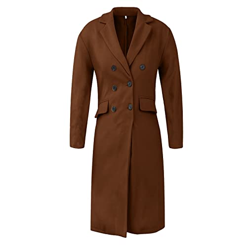 Coats For Women, Woolen Coat Winter Long Solid Double Breasted Sleeves Pocketless Coat Outwear Decoration Coat Women Cropped Blazer Jackets Full Length Puffer Coat Jacket (XL, Brown)