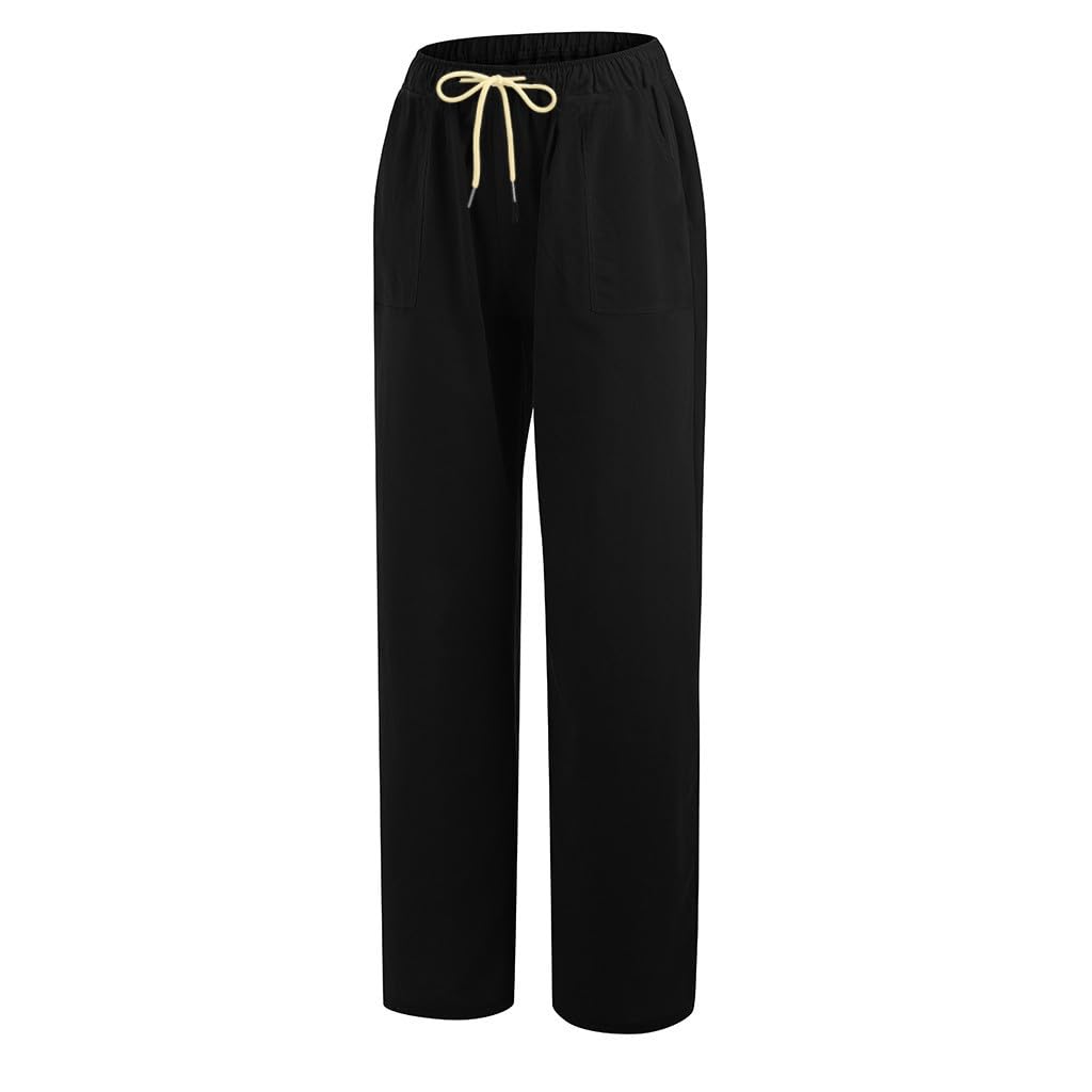 Capri Jean Plus Size Women's Scrub Pants Womens Cotton Pants Summer Boho Pants Women Womens Lightweight Pants for Summer fold Over Yoga Pant Womens Jean Capris for Summer A-Black