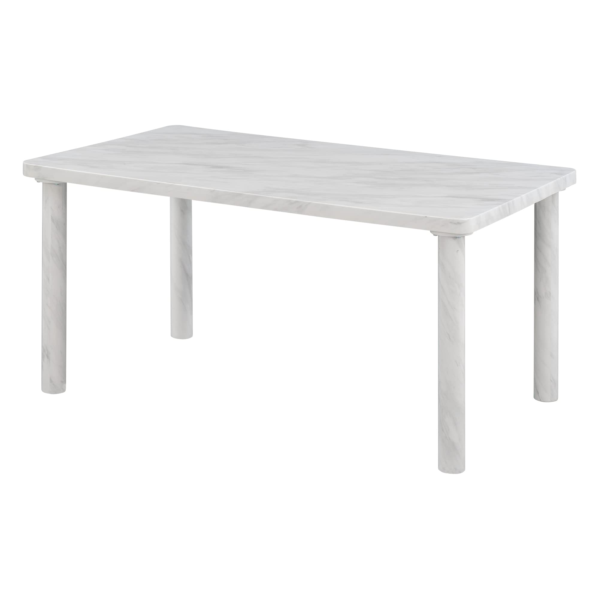 Penifun 6 Pieces Set, Rectangular Marble Veneer Table and 4 Flannelette Upholstered Dining Chairs & Bench, Kitchen Living Room Furniture Elegant Style,White+Gray