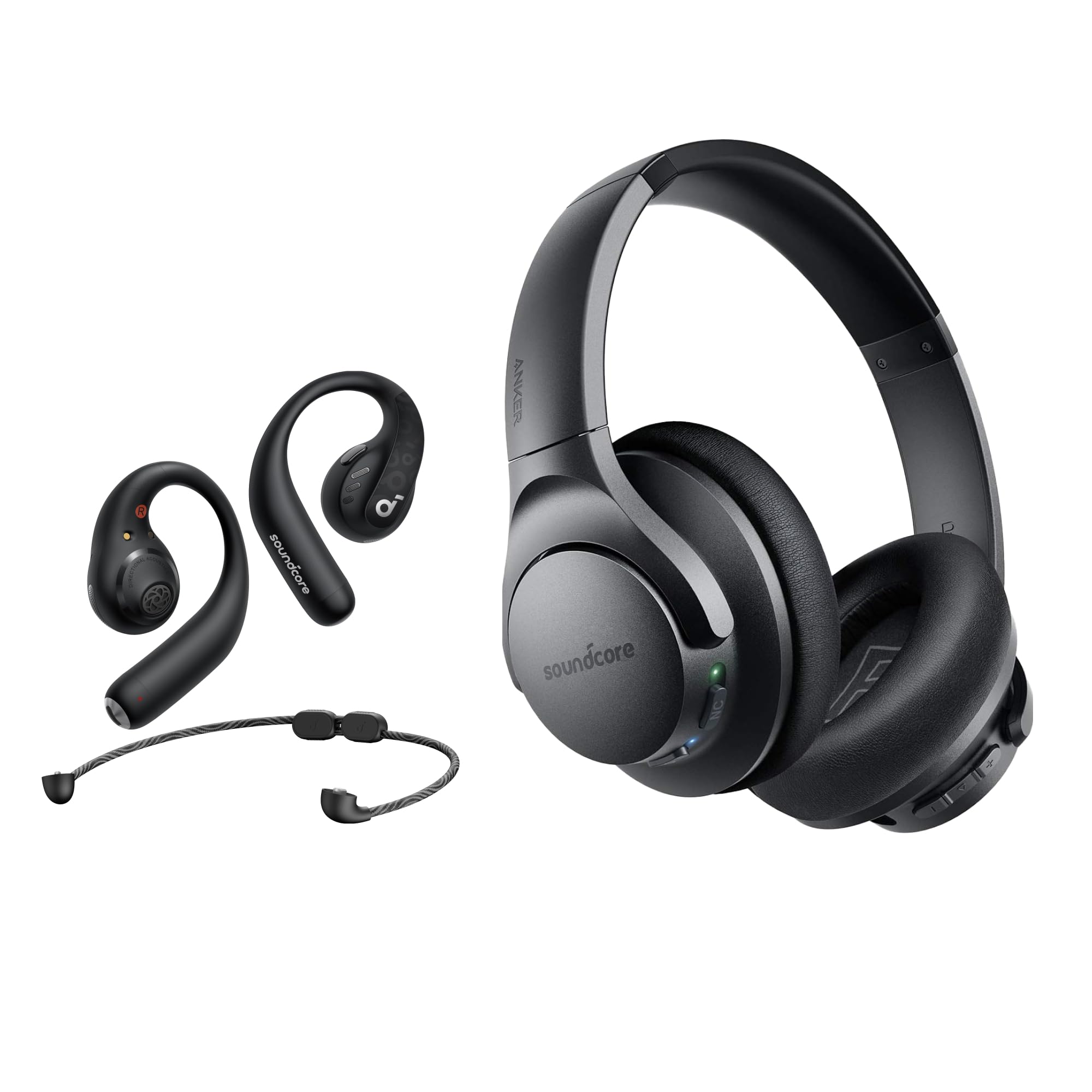 Soundcore by Anker AeroFit Pro Open-Ear Headphones with Life Q20 Noise Cancelling Headphones, Ultra-Comfort, Secure Fit, Ergonomic Design, Rich Sound with LDAC, IPX5 Water-Resistant, 46H Playtime