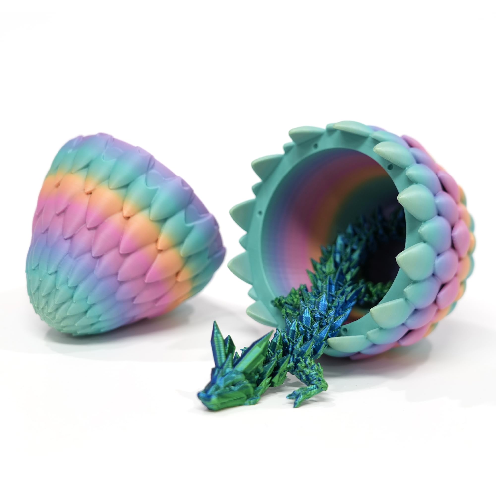 Flavery 3D Printed Dragon Egg- Candy Rainbow Green - Surprise Easter Egg with Flexible Crystal Dragon Inside, 3D Printed Gift Toy, Desk Executive Pet, Figurine Decor (12” Dragon)