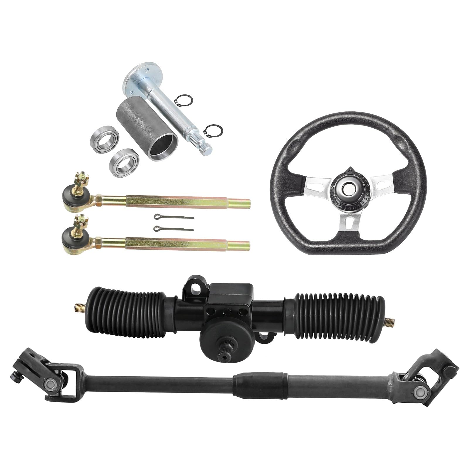 YC Yier 270mm Steering Wheel Steel Kit Gear Rack Pinion Adjustable Shaft Set DIY Parts for Go Kart Go Cart Golf Cart ATV UTV 110cc 125cc 140cc 150cc Buggy Drift Trike Off Road Kart (330mm Gear Rack)