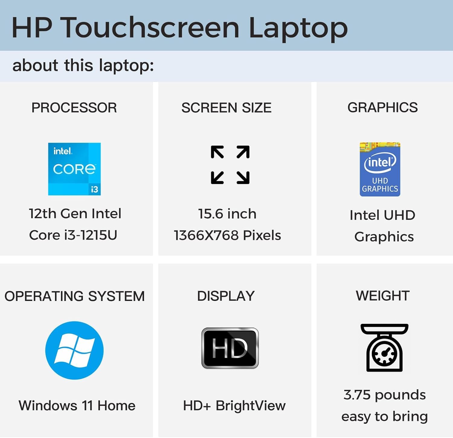 HP Laptop, 15.6" Touchscreen Laptop, 12th Gen Intel i3-1215U, 64GB RAM, 1TB SSD, Micro-Edge, Anti-Glare, Bluetooth, Wi-Fi, HDMI, Thin & Light, Win 11 H, with Mouse
