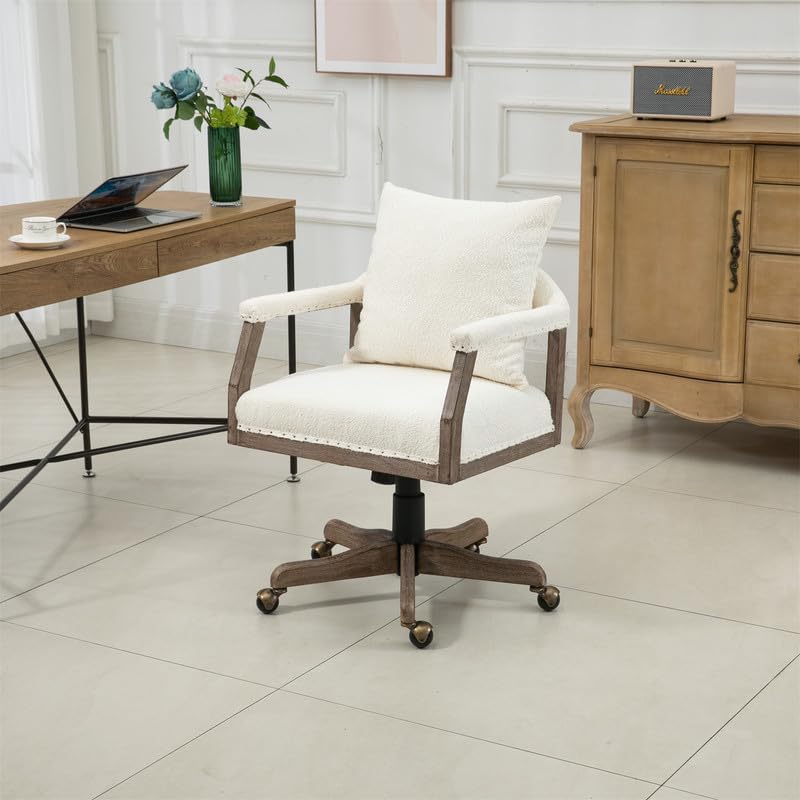 Ergonomic Office Chair with Wheels, Home Office Desk Chairs with Armrest and Backrest, Height Adjustable 360° Swivel Computer Task Vanity Chair for Home, Small Spaces, Living Room, Bedroom, Beige