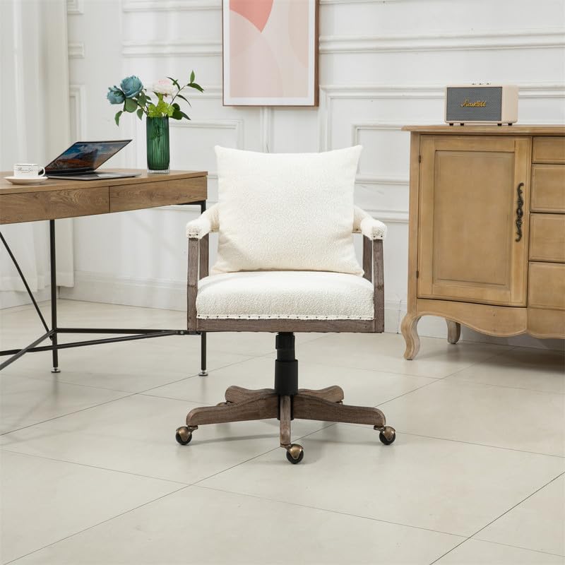 Ergonomic Office Chair with Wheels, Home Office Desk Chairs with Armrest and Backrest, Height Adjustable 360° Swivel Computer Task Vanity Chair for Home, Small Spaces, Living Room, Bedroom, Beige