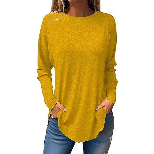 Blouses for Women Dressy Casual Crew neck sweatshirts women Clothes Oversized sweatshirt Womens Sweatshirts Long Sleeve Dress Shirts for Women Long Sleeve Shirts for Women Trendy（1-Yellow,Small）