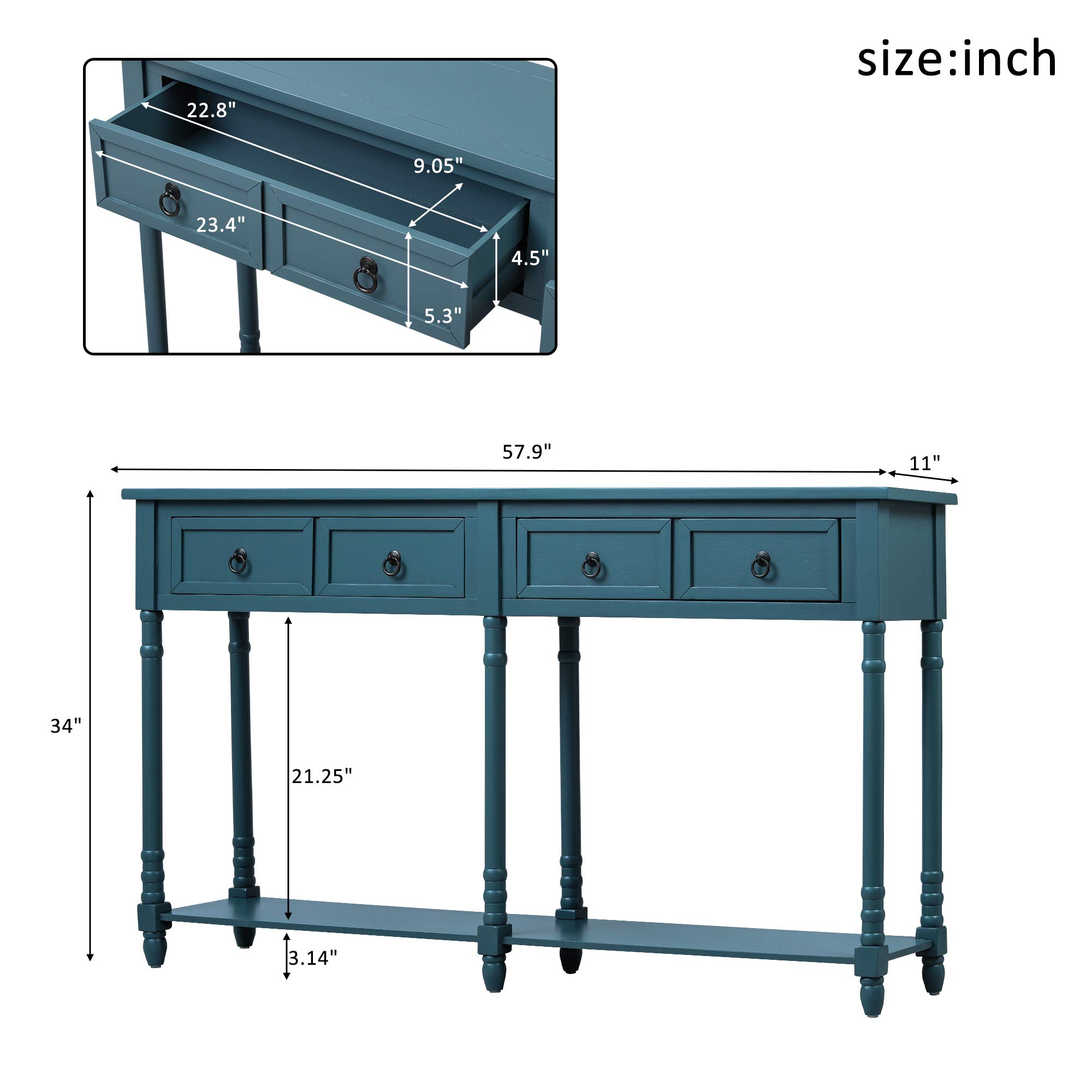 BOICHE Console Storage Sofa Table with 2 Drawers and Open Shelf for Entryway,Living Room,Hallway,Antique Navy