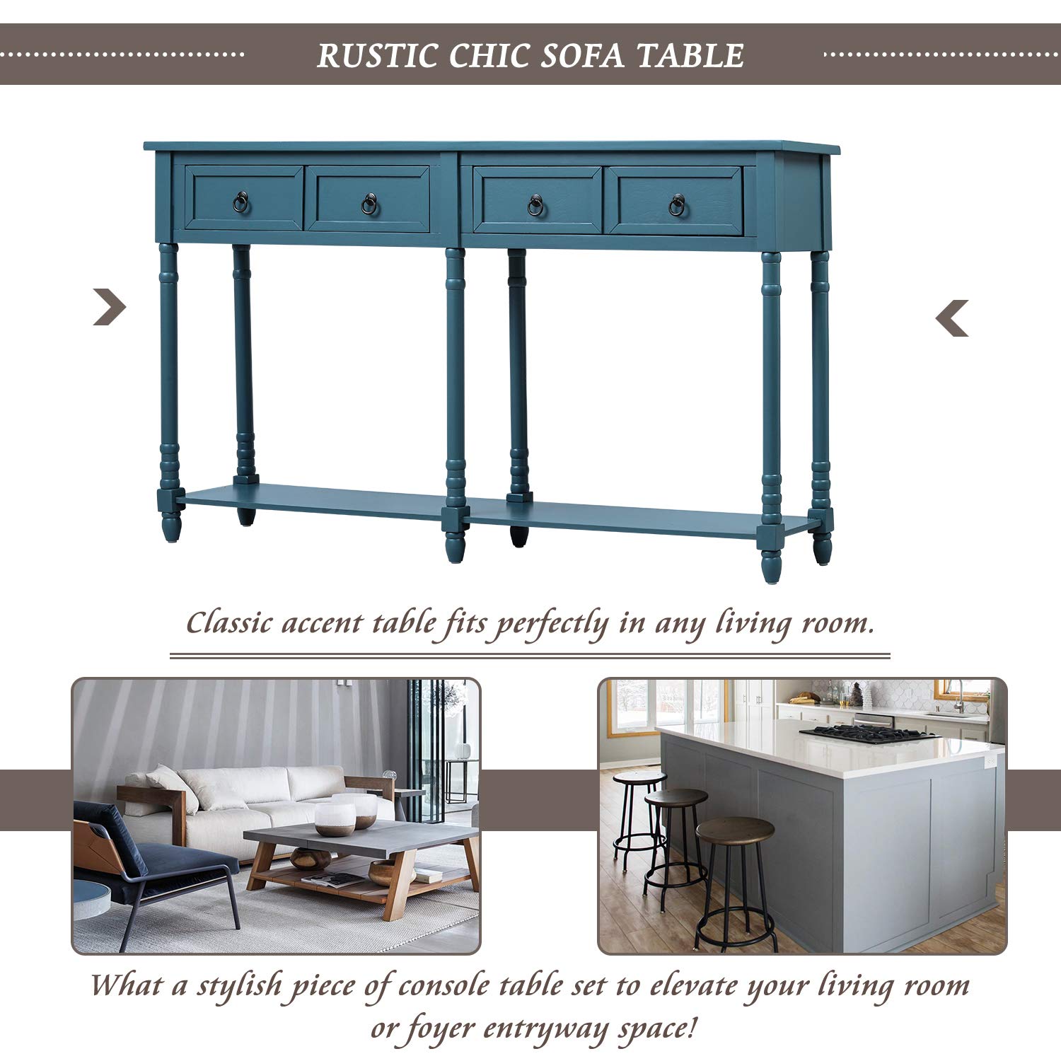 BOICHE Console Storage Sofa Table with 2 Drawers and Open Shelf for Entryway,Living Room,Hallway,Antique Navy