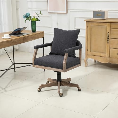 Office Desk Chair with Wheels, Modern Swivel Height Adjustable Desk Chair with Armrest and Ergonomic Back Fabric Padded Computer Task Chair Vanity Chair for Home Office, Black