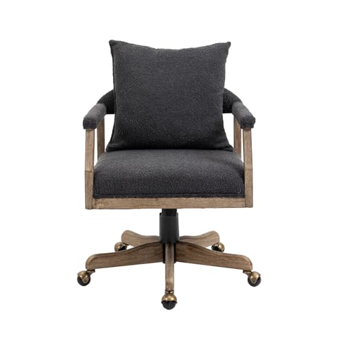 Office Desk Chair with Wheels, Modern Swivel Height Adjustable Desk Chair with Armrest and Ergonomic Back Fabric Padded Computer Task Chair Vanity Chair for Home Office, Black