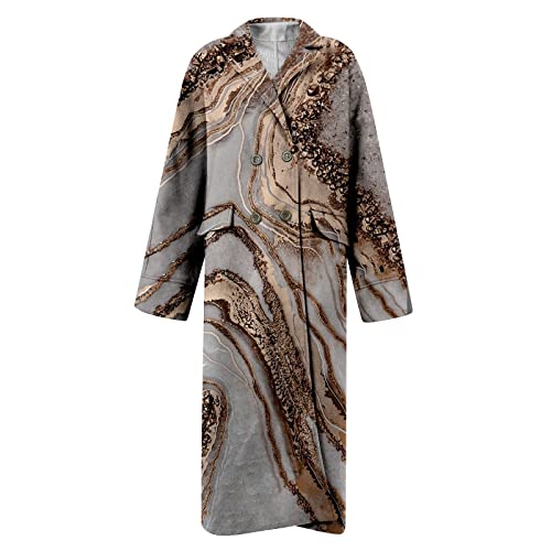Winter Coat Women, Fashion Printed Pocket Long Sleeve Lapel Woolen Overcoat For Women Fall Coats Puffer Jackets, Womens Plus Size, Coats Made In Usa, Size Packable Jacket (XL, Coffee)