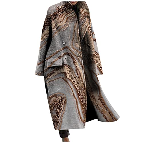 Winter Coat Women, Fashion Printed Pocket Long Sleeve Lapel Woolen Overcoat For Women Fall Coats Puffer Jackets, Womens Plus Size, Coats Made In Usa, Size Packable Jacket (XL, Coffee)
