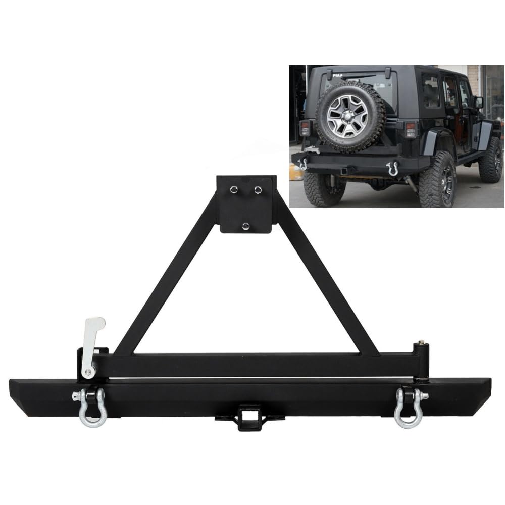 DTREEL Rear Bumper with Tire Carrier & D-Ring Fits YJ & TJ (Black, Iron Steel)