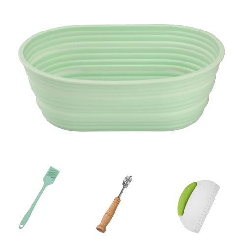 Doe~Dough Silicon Non-Stick Bread Proofing Basket, Collapsible Washable Baking Bowl, Ideal Gift for Bakers (Oval)