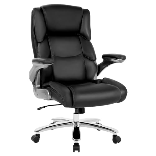Big and Tall Office Chair 400lbs Ergonomic Computer Desk Chair with High Back, Adjustable Executive Office Chair with Flip-up Armrests, Pu Leather Swivel Task Chair for Home Office, Black