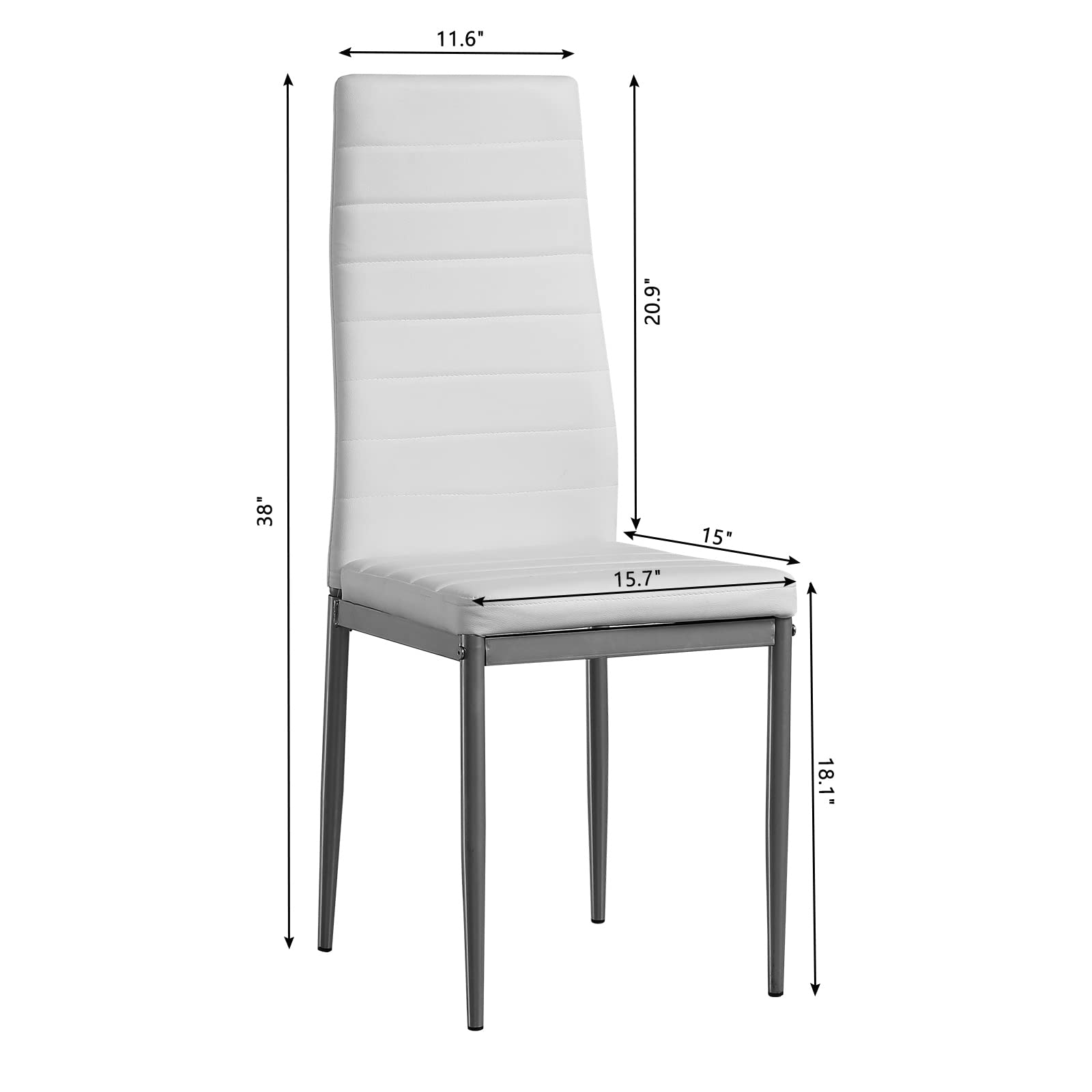 Cozybedin 4PCS Backrest Cushion Horizontal Sewing Decoration PU Leather Dining Chair Round Tube White Cushion Gray Leg