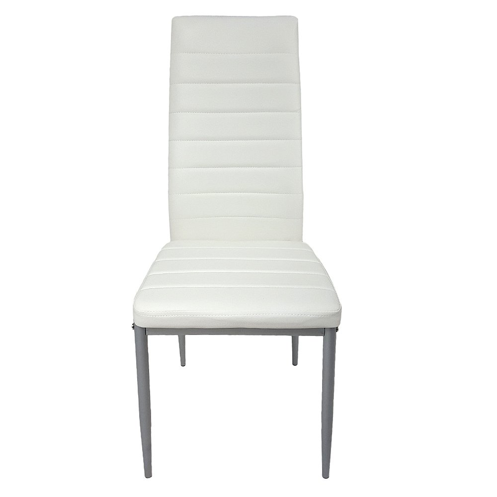 Cozybedin 4PCS Backrest Cushion Horizontal Sewing Decoration PU Leather Dining Chair Round Tube White Cushion Gray Leg