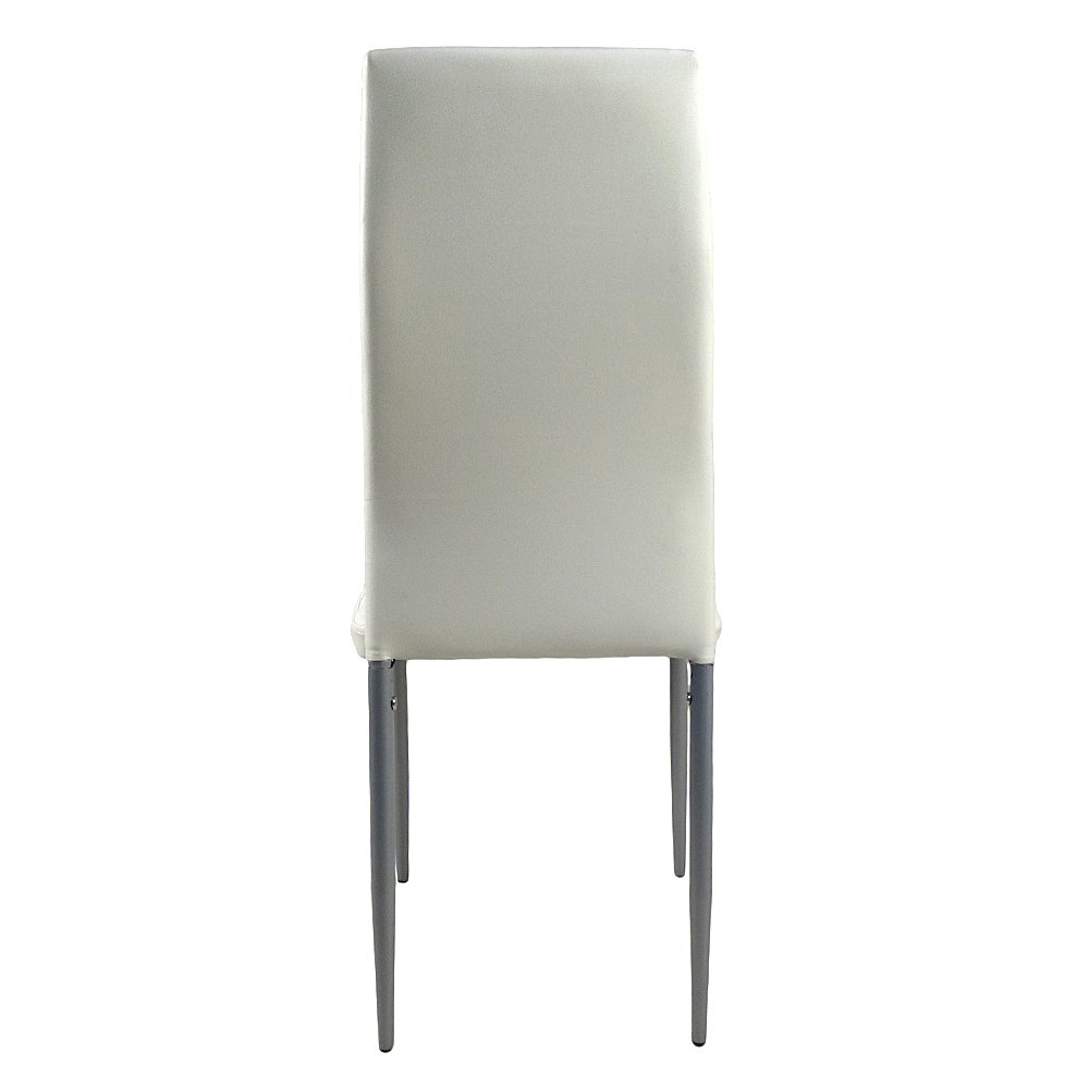 Cozybedin 4PCS Backrest Cushion Horizontal Sewing Decoration PU Leather Dining Chair Round Tube White Cushion Gray Leg