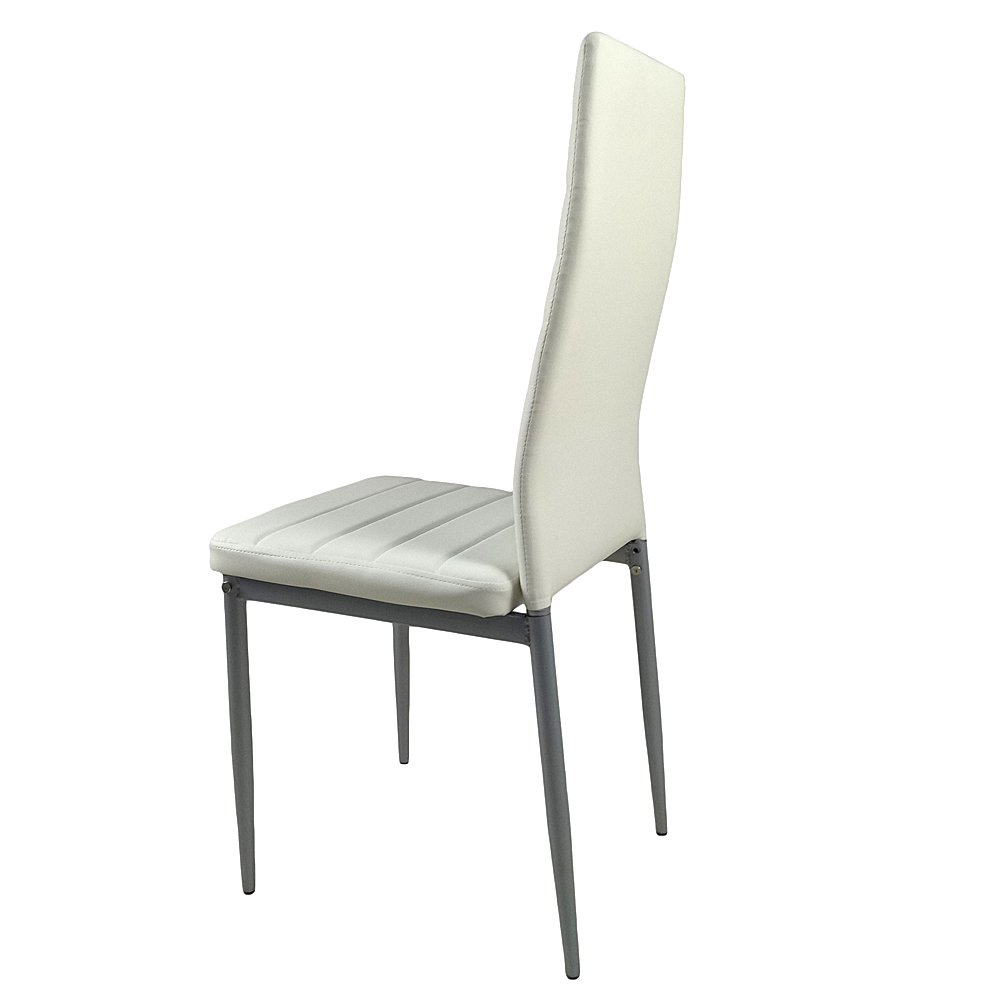 Cozybedin 4PCS Backrest Cushion Horizontal Sewing Decoration PU Leather Dining Chair Round Tube White Cushion Gray Leg