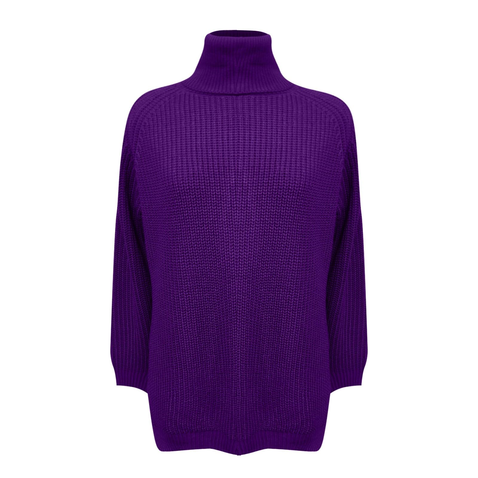 Oversized Sweaters for Women Loose Fit Long Sleeve Tops Dressy Casual Turtleneck Sweaters Pullover Womens Fall Fashion 2023 Trendy Chunky Knitted Plus Size Blouses Winter Clothes(4A-Dark Purple,Large)
