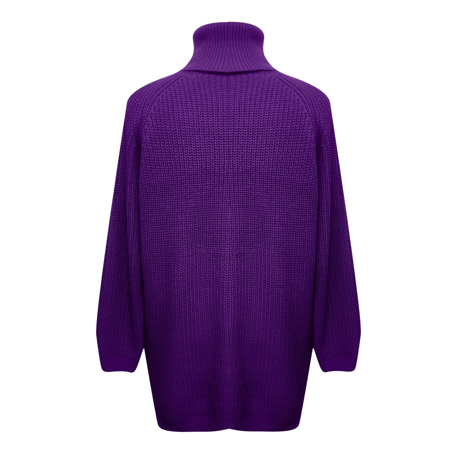 Oversized Sweaters for Women Loose Fit Long Sleeve Tops Dressy Casual Turtleneck Sweaters Pullover Womens Fall Fashion 2023 Trendy Chunky Knitted Plus Size Blouses Winter Clothes(4A-Dark Purple,Large)