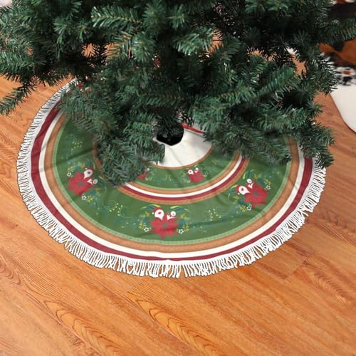 IJQRVJ Beach Theme,Christmas Tree Skirt with Tassel Lace-up,Flip Flops Glasses Holiday Image,Xmas Tree Decorations and Ornaments,Blue White,36in