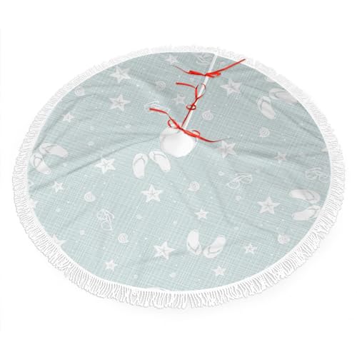 IJQRVJ Beach Theme,Christmas Tree Skirt with Tassel Lace-up,Flip Flops Glasses Holiday Image,Xmas Tree Decorations and Ornaments,Blue White,36in