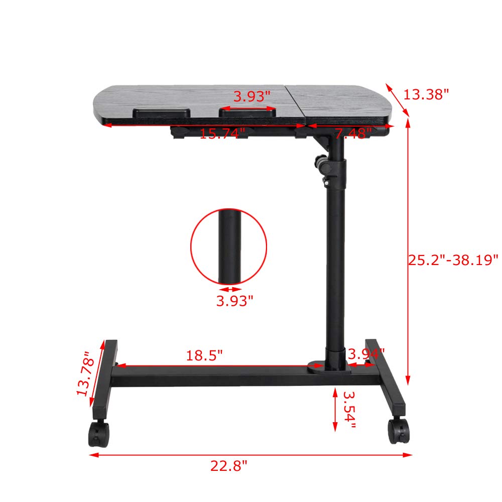 Black Mobile Standing Desk, Adjustable Rolling Desk, Portable Laptop Desk with Wheels, Overbed Bedside Table Laptop Table for Couch,Overbed End Table,Ver Bed Table with Wheels Adjustable 59x34x97CM