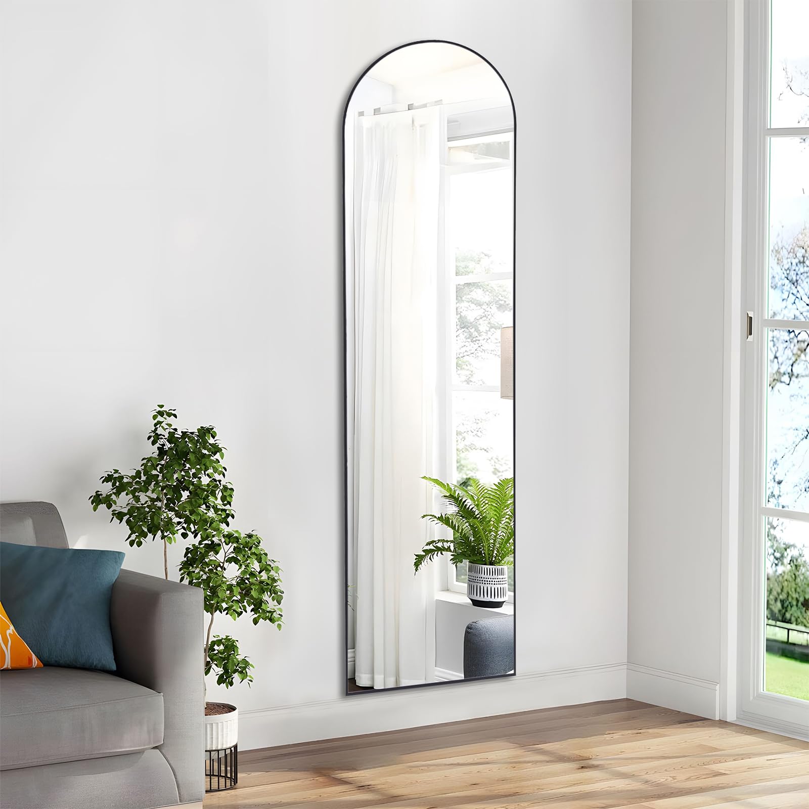 NEWBULIG 59"x16" Full Length Floor Mirror,Wall Mounted Mirror Hanging or Leaning, Arched Floor Mirror for Living Room Cloakroom,Black-Arched