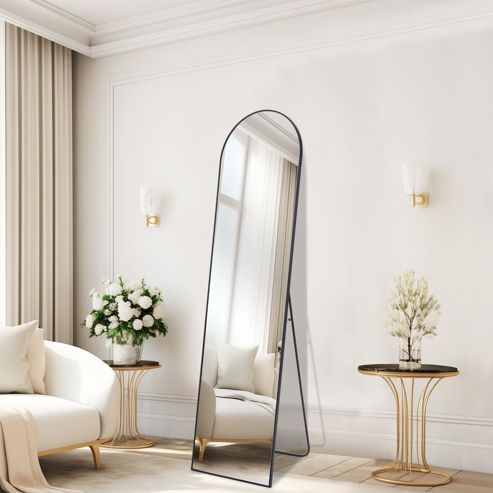 NEWBULIG 59"x16" Full Length Floor Mirror,Wall Mounted Mirror Hanging or Leaning, Arched Floor Mirror for Living Room Cloakroom,Black-Arched