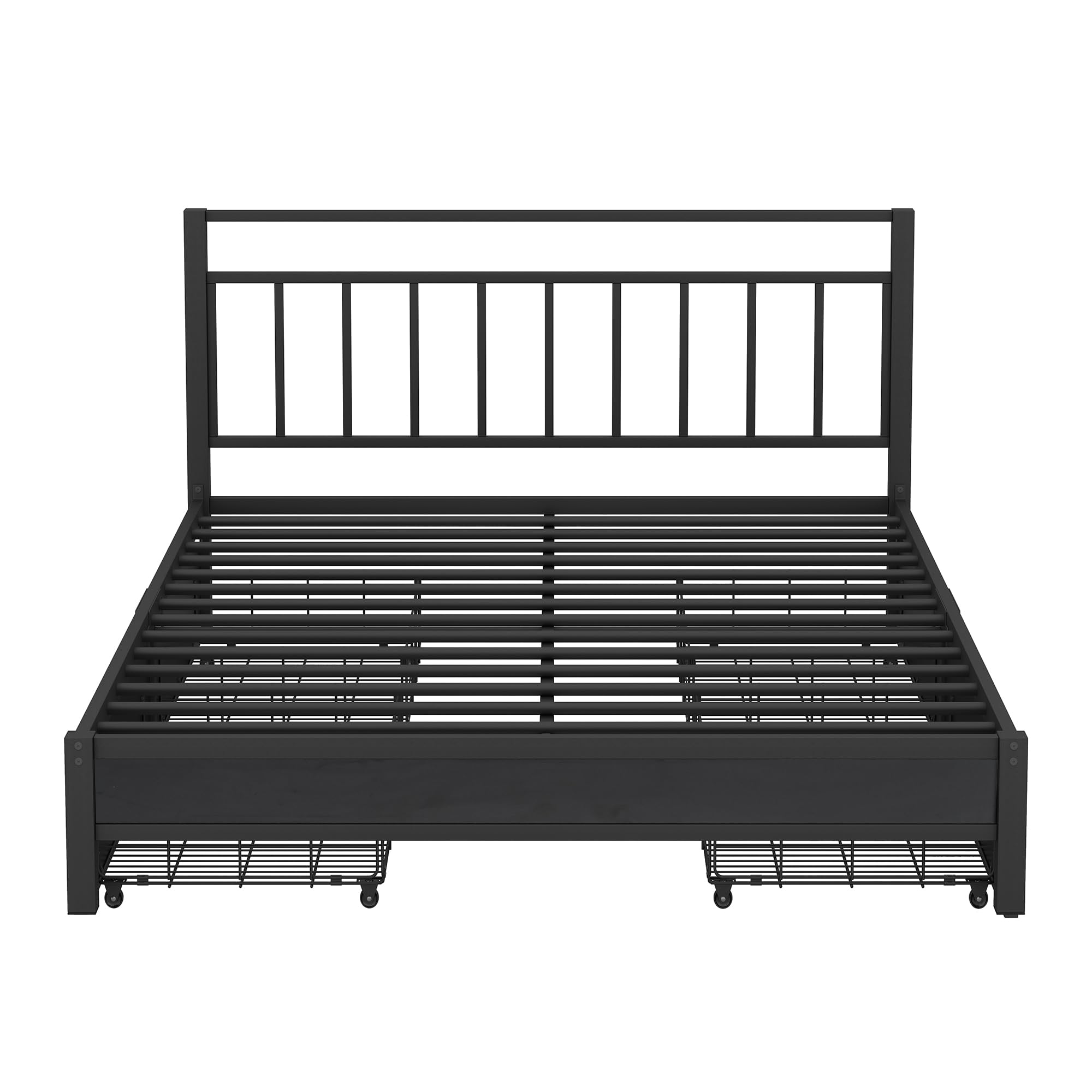 BIADNBZ Queen Size Storage Platform Bed with 4 Drawers,Sturdy Metal Low Bedframe with Headboard for Bedroom Guest Room,No Box Spring Needed, Black