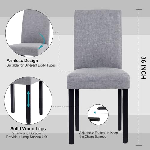 IULULU Dining Set of 4 Kitchen Upholstered Parsons Accent Chair with Padded Seat Back and Wood Legs for Living Room, Modern, Grey