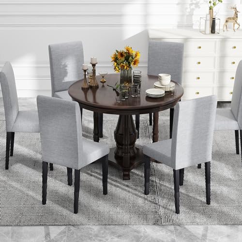 IULULU Dining Set of 4 Kitchen Upholstered Parsons Accent Chair with Padded Seat Back and Wood Legs for Living Room, Modern, Grey
