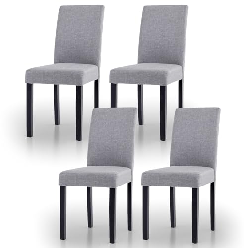 IULULU Dining Set of 4 Kitchen Upholstered Parsons Accent Chair with Padded Seat Back and Wood Legs for Living Room, Modern, Grey