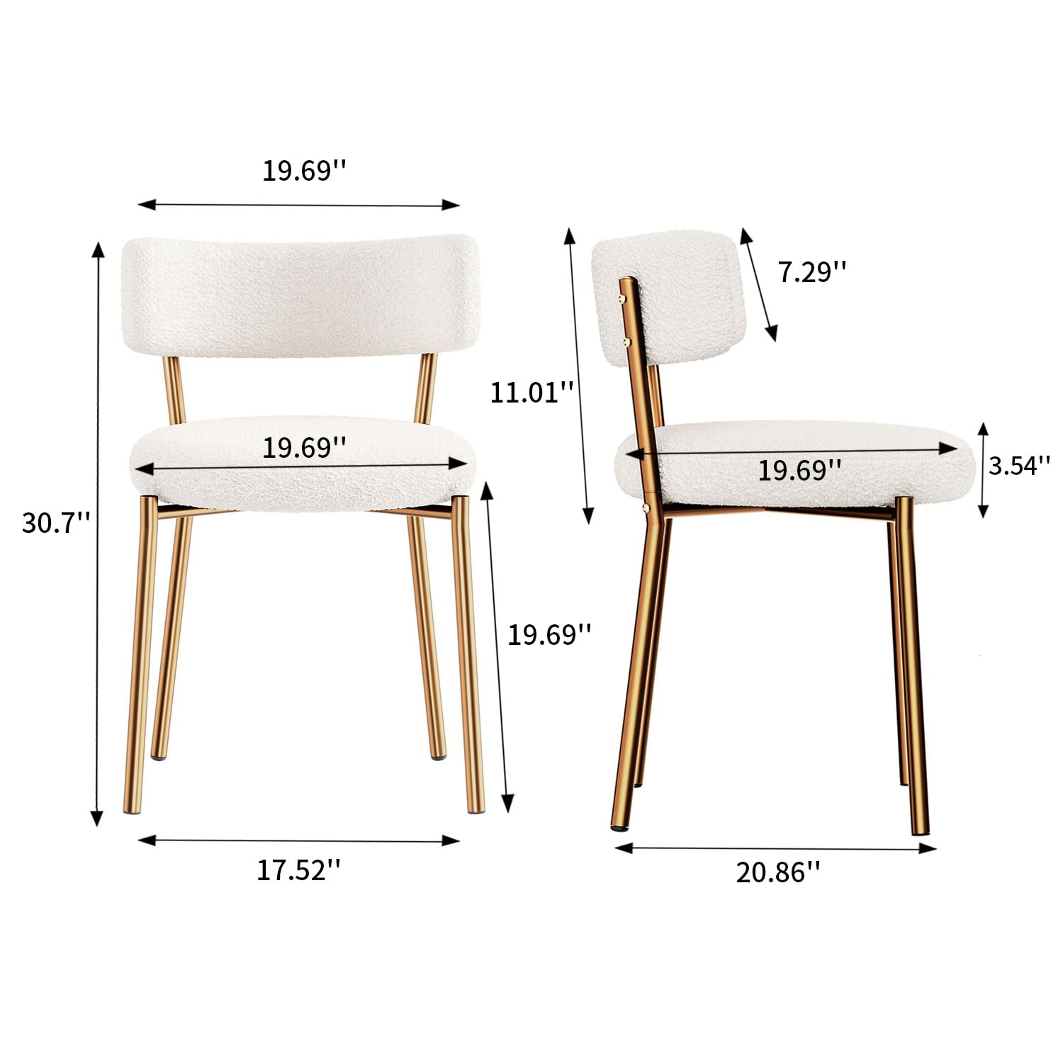 HAIZAO Modern Dining Chairs Set of 4, Round Upholstered Boucle Sherpa Dining Chairs, Curved Backrest Kitchen Dining Room Chairs, Mid-Century White Dining Chair with Golden Metal Legs
