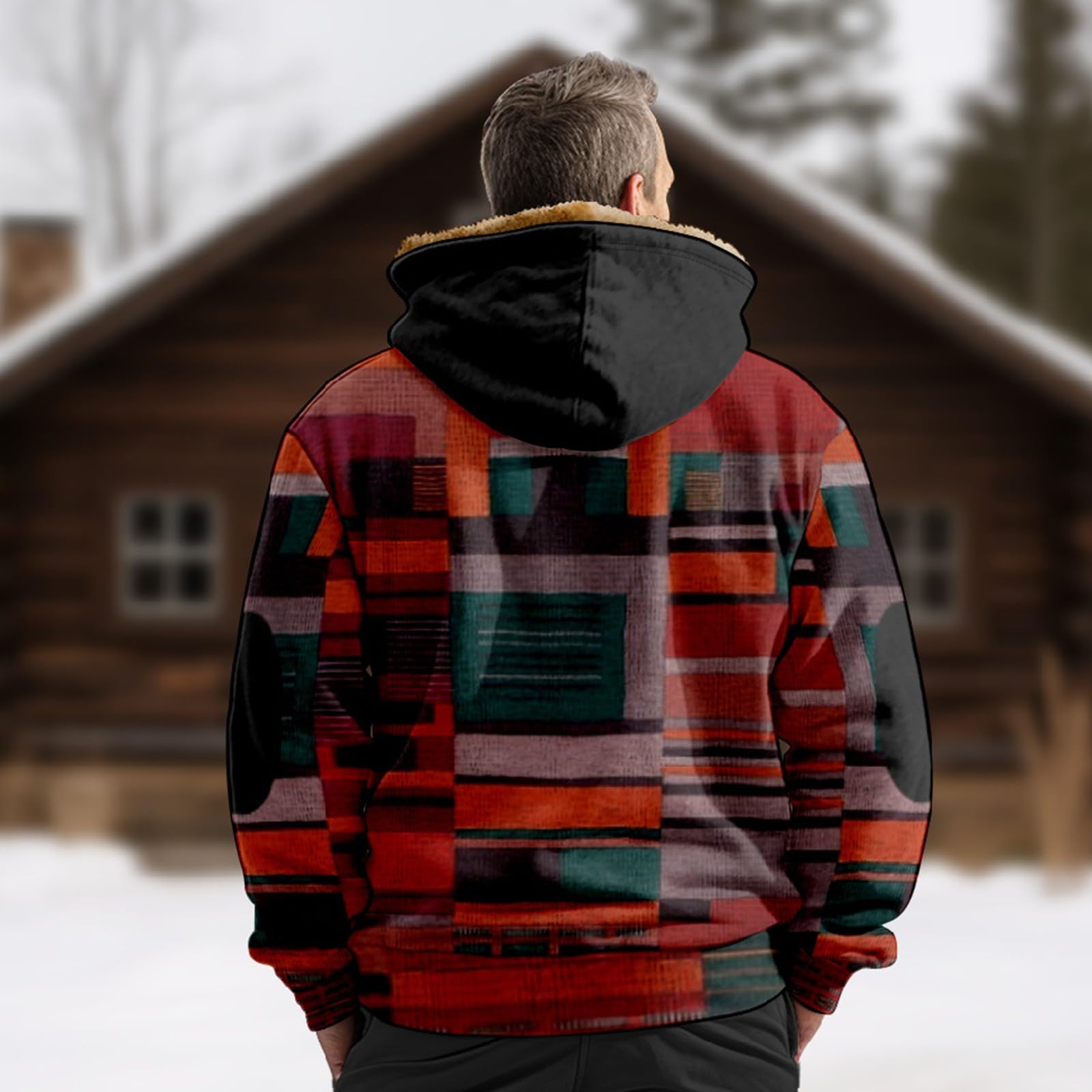 Mens Hoodie Fluffy Oversized Drawstring Patchwork Big and Tall Hoodies Cardigan Sweaters with Pockets Men's Sweatshirts Comfy Golf Zip Up Sherpa Lined Long Sleeve Sweatshirts Hoodies(Red,Large)