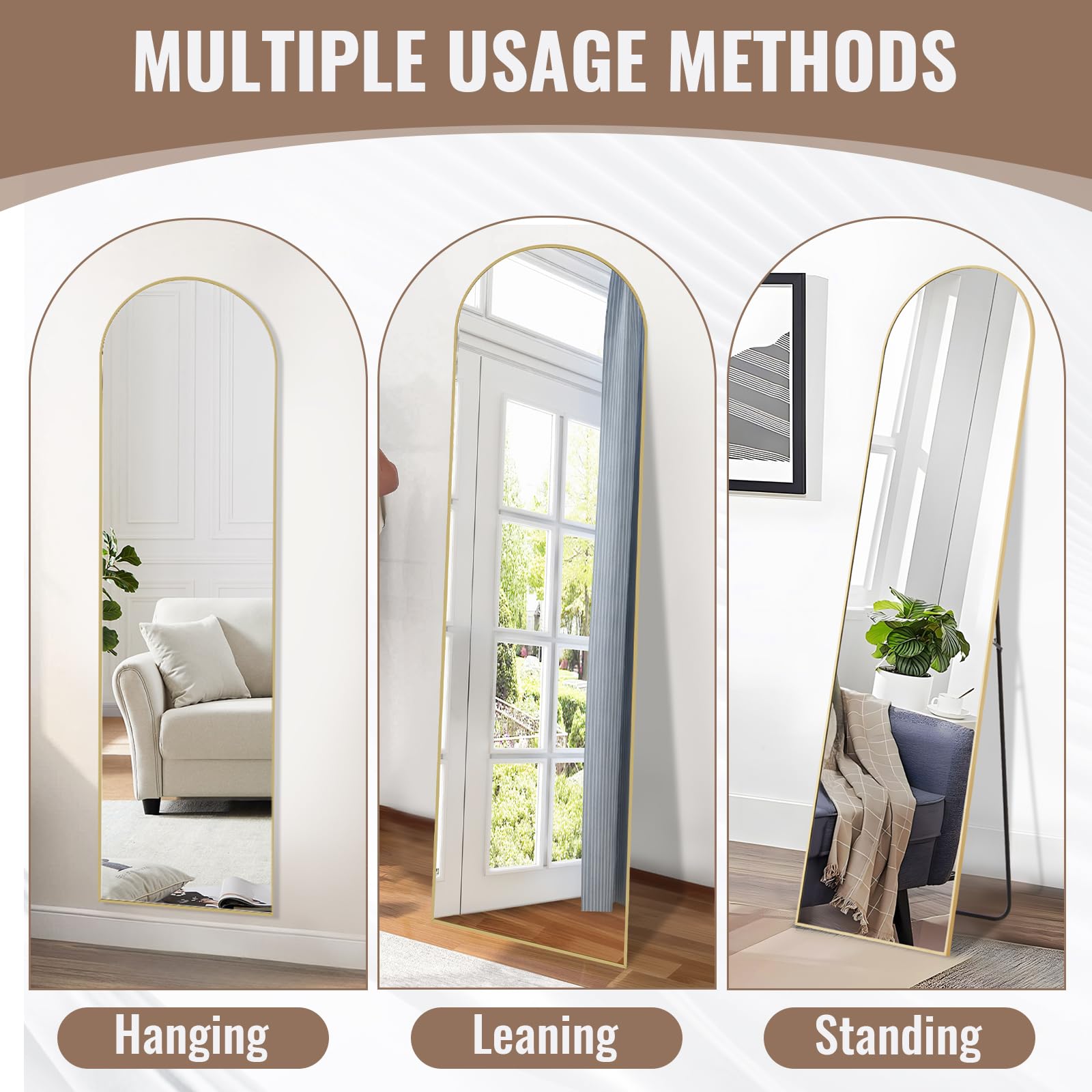 NEWBULIG 59"x16" Full Length Floor Mirror,Wall Mounted Mirror Hanging or Leaning, Arched Floor Mirror for Living Room Cloakroom,Gold-Arched