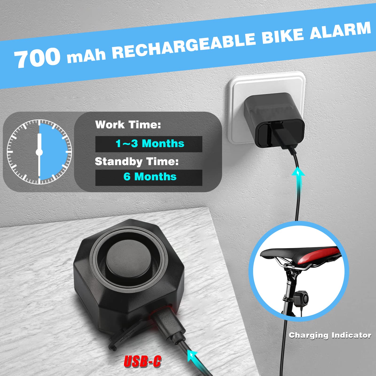 WSDCAM Bike Alarm & Rechargeable Horn Alarm, Loud Anti Theft Vibration Sensor for Scooter, Motorcycle & Vehicle Security