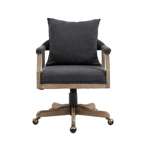 FRITHJILL Swivel Home Office Chair with Adjustable Seat Height and Boucle Fabric Seat, Ergonomic Study Chair with Wheels, Black