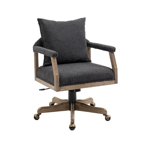 FRITHJILL Swivel Home Office Chair with Adjustable Seat Height and Boucle Fabric Seat, Ergonomic Study Chair with Wheels, Black