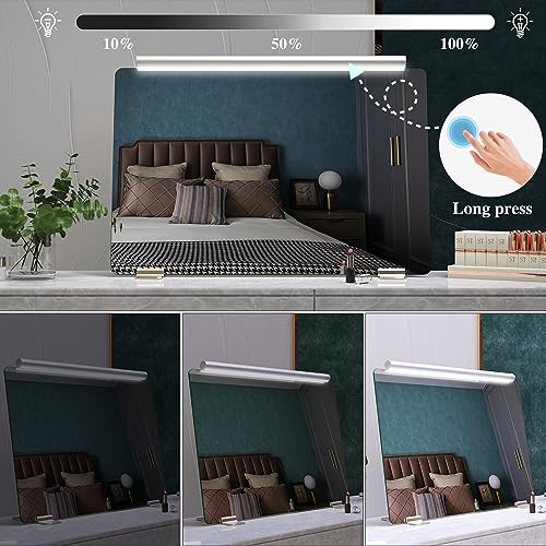 LETSFIELD Silver Lighted Vanity Mirror, LED Lighted Makeup Mirror with Aluminum Stand, Smart Touch Control, 3 Colors Lights